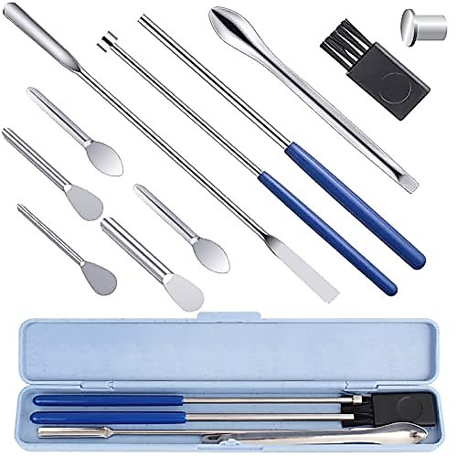 11 Piece Capsule Filling Machine Kit for Pill Filler - Micro lab Spoons Spatula Tool for Gel Capsules Empty Quickly Fill Tray with Herb Powder Tamper Tools All Sizes # 000 00 0 1 2 3 4 5