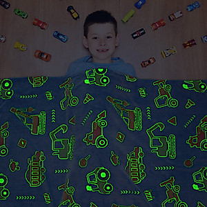 LOKOZ Truck Blanket Construction Blanket Glow in The Dark Blankets for Boys Tractor Blanket Kids Excavator Blanket Birthday Gifts for Room Bed Sofa Decor