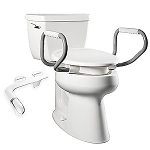 Bemis Assurance 3" Raised Toilet Seat with Handles and Bidet Attachment, Clean Shield Guard, Secure Hinges, Elongated, White