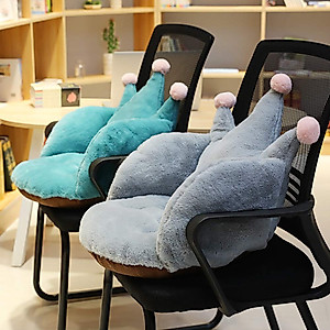 Fluffy Crown Armchair Cushion Semi-Enclosed Chair Backrest Cute Office Pads Warm Desk Seat for Women Girl Soft Floor Sofa Non-Slip Sitting Mat Plush Home Lumbar Waist Back Support Pad, Green