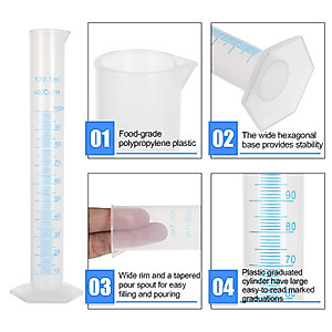 10Pack 100ml Plastic Graduated Cylinder, Transparent Measuring Cylinder Durable Lab Test Tube Flask, 2-Sided Measuring Lines Graduated Cylinder Beaker for Science Projects, Pour Spout