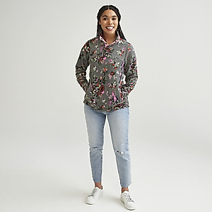 Vera Bradley Women's Snap Collar Fleece Pullover Sweatshirt With Pockets, Hope Blooms, Extra Large