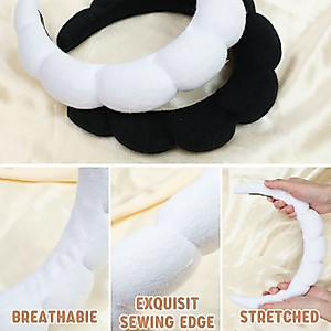 2 PCS Women Sponge Spa Headband Makeup Headband Spa Headbands Terry Towel Cloth Fabric Head Band for Skincare, Face Washing, Makeup Removal, Shower, Facial Mask, Hair Accessories 2 Colors (blackwhite)