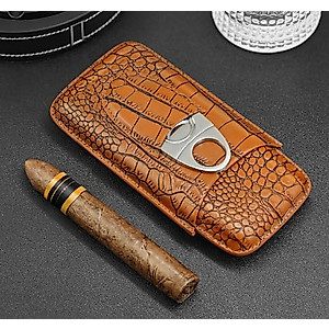 wanbro Cigar Case, 3pcs Holder, Cigars Travel Case, Leather Made Cigar Humidor with Stainless Cutter, Fashion Father's Day gift for men dad