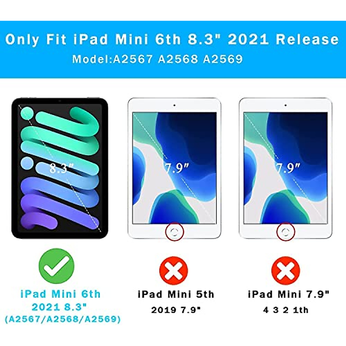 iPad Mini 6 Case for Kids (8.3-inch, 2021 Release), Lainergie Lightweight Shockproof Kid-Proof Cover Built-in Screen Protector with Handle Stand for New iPad Mini 6th Gen 8.3 Inch - Blue