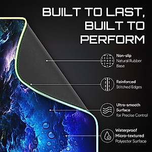 RGB Gaming Mouse Pad, Gerlos Large Extended Soft Led Mouse Pad with 12 Lighting Modes 2 Brightness Levels, Water Resist Keyboard Pad, Computer Keyboard Mousepads Mat 800 x 300mm / 31.5×11.8 inches