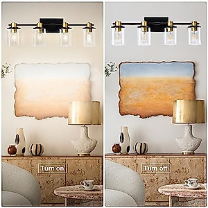 bulbeats 4-Light Gold Bathroom Light Fixtures, Bathroom Vanity Light Fixtures Over Mirror, Gold Bathroom Light Fixtures with Glass Shade for Bathroom Livingroom Kitchen Hallway Cabinet Porch…
