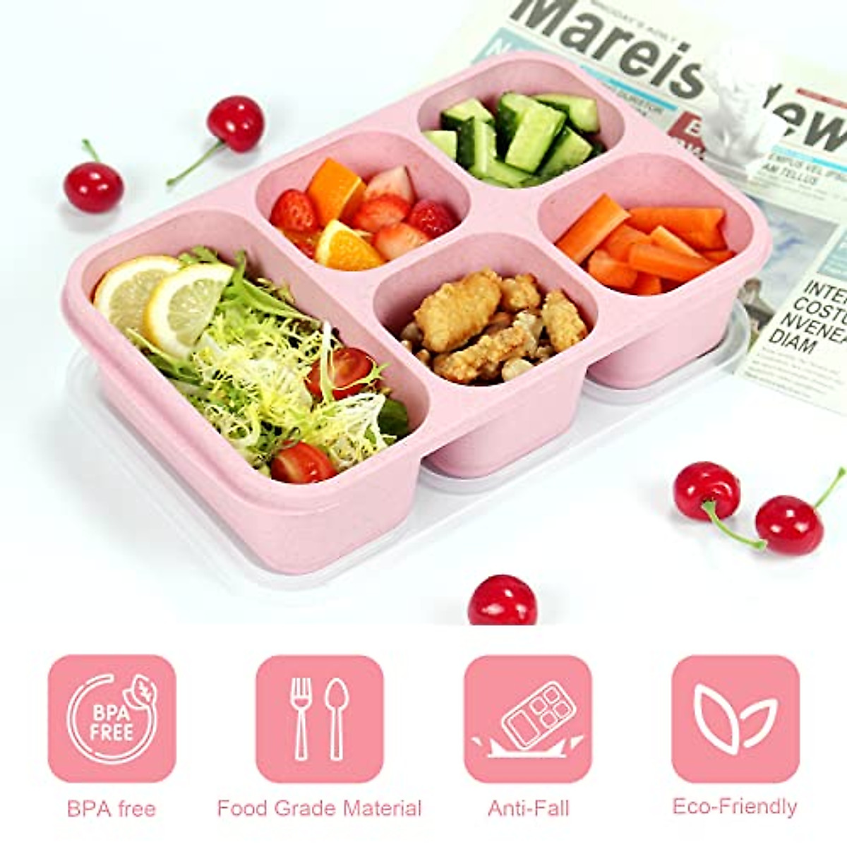 Nuoqiuu 6 Pcs Bento Snack Containers, 5-Compartment Lunchable Containers, Reusable Meal Prep Container for Kids, Snack Storage Boxes for Toddler School