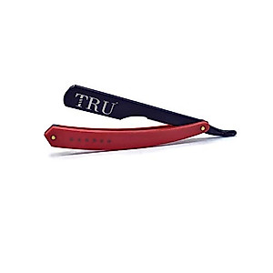 TRU BARBER Professional Barber Blade Straight Razor, Straight Blade Razor with 1.5mm Blade Exposure - Durable Straight Edge Razor, Single Edge (Black/Red)