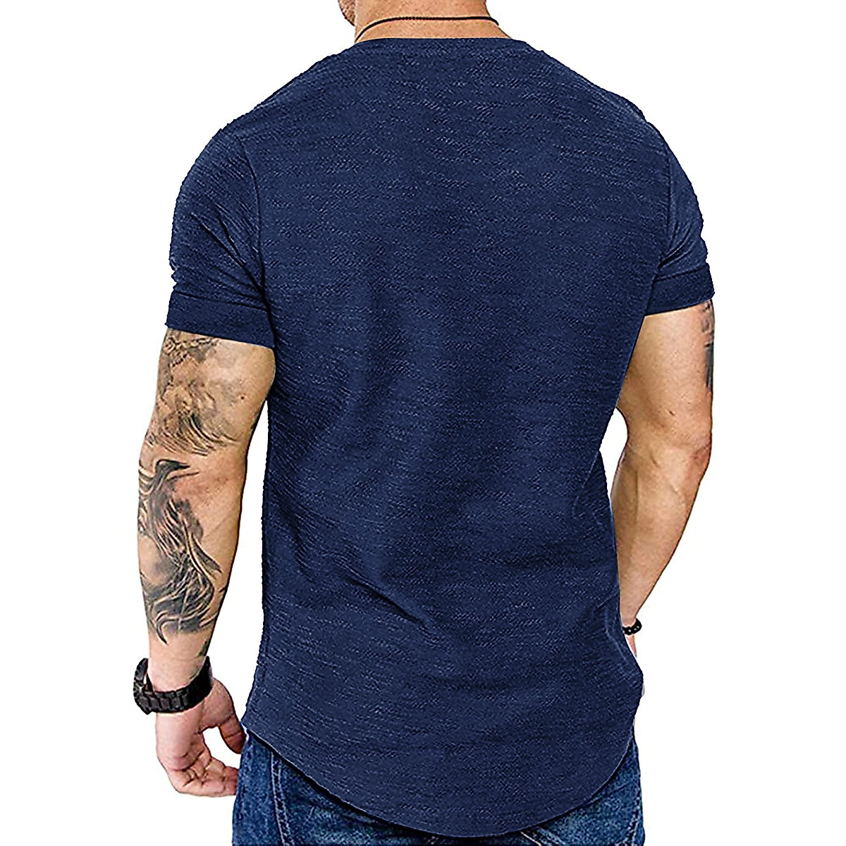COOFANDY Men's Muscle Athletic T Shirts Gym Fitted Hipster Short Sleeve Tee Top Navy Blue