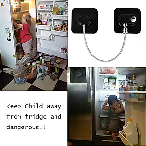 Refrigerator Lock,4 Pack Cabinet Locks Child Safety Latches with Strong Adhesives and Keys, Child Safety Strap Locks, Baby Locks for Cabinets, Drawers, Windows, Easy Install and Use（4 Pack (Black)