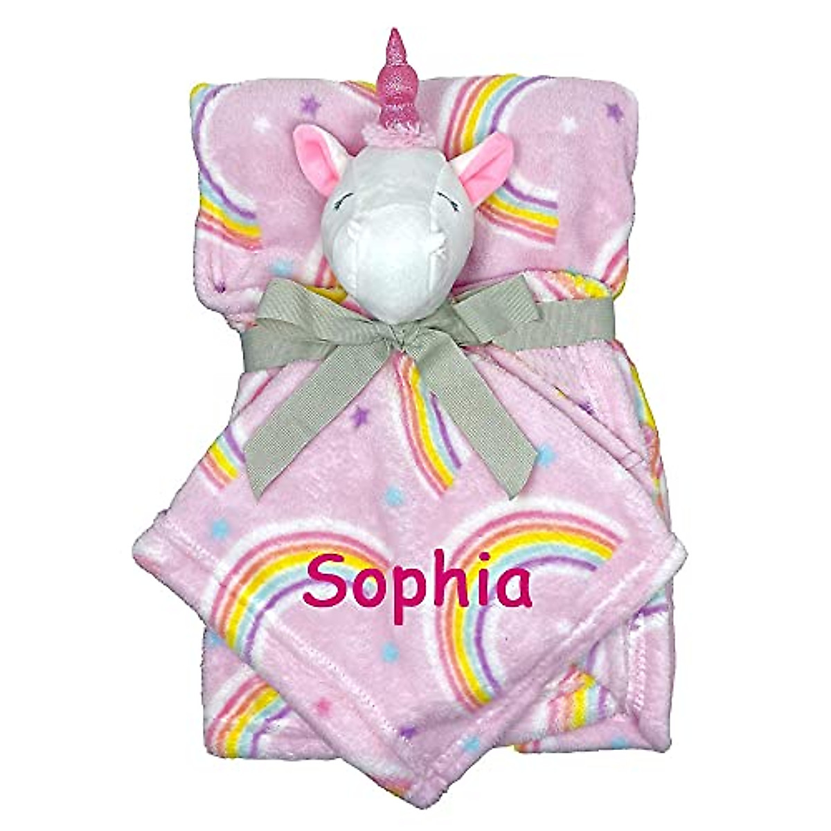 Little Mimos Personalized Rainbow Unicorn Baby Blanket Set - Matching Animal Character Snuggler Blankets with Custom Name