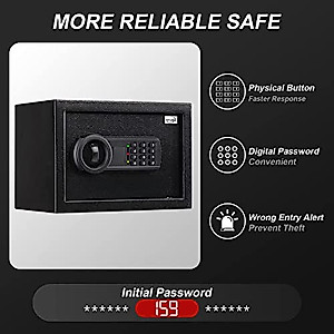 Tenamic Safe Box 0.8 Cuft Fireproof Waterproof Home Safe, Keypad Small Lock Box Cabinet Safes, Solid Alloy Steel Office Hotel Home Mini Safe, Black