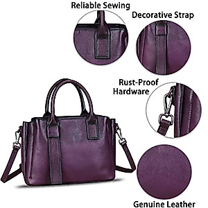 Genuine Leather Satchel for Women Top Handle Bags Handmade Purse Vintage Crossbody Handbags Retro Leather Hobo Bag (Purple)