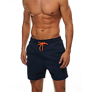 Gopune Mens Slim Fit Quick Dry Short Swim Trunks with Mesh Lining (Navy,M)