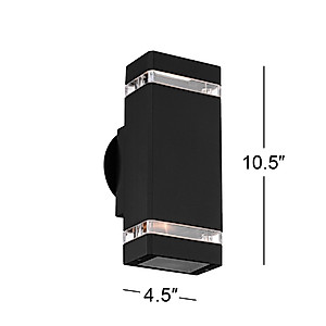 Possini Euro Design Skyridge Modern Outdoor Wall Light Fixtures Set of 2 Halogen Black Aluminum 10 1/2" Clear Glass for Exterior House Porch Patio Outside Deck Garage Yard Front Door Garden Home
