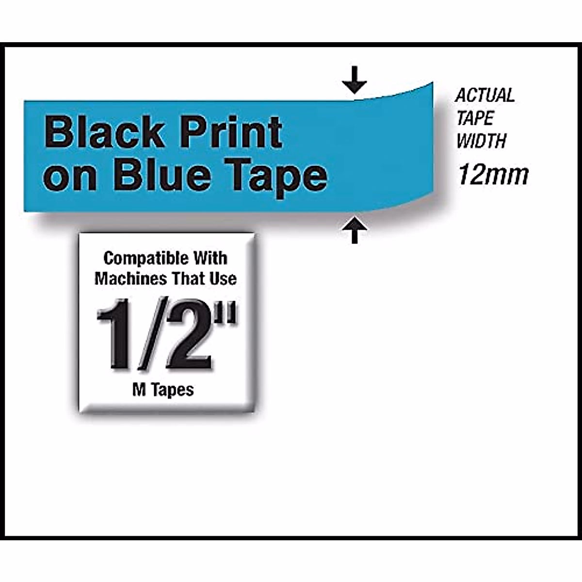 Brother M531 M Series Labeling Tape for P-Touch Labelers, 1/2-Inch W, Black On Blue