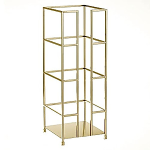 mDesign Metal Free-Standing Toilet Paper Reserve Tower Stand, 3-Jumbo Tissue Roll Storage Canister Holder for Bathroom Under Sink, Shelf, Beside Vanity, Cabinet, Corner, Citi Collection - Soft Brass