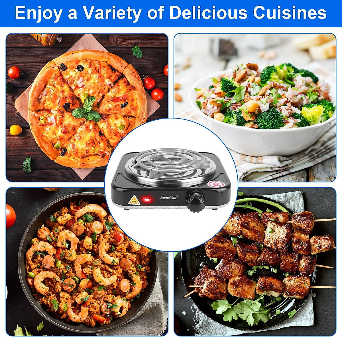 KOCASO Countertop Single Burner Electric Stove, 1000W Portable Coil Heating Hot Plate RV Hot Plate with Non Slip Rubber Feet w/ 35in Plug Cord, Black