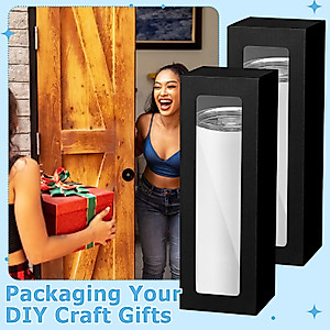 Perkoop 60 Pcs Gift Boxes for Sublimation Tumbler Transparent Tumblers Boxes Exhibition Box with Window for 12oz 20oz 30oz Heat Press Sublimation Blanks Skinny Tumbler Gift Wrapping(Black)