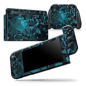 Design Skinz - Compatible with Nintendo Switch OLED Console Bundle Skin Decal Protective Scratch-Resistant Removable Vinyl Wrap Cover Turquoise and Black Geometric Triangles + Dock Joy‑Con