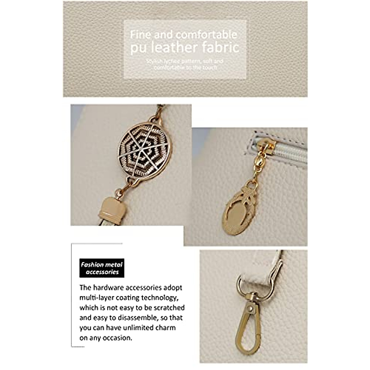 Pahajim Womens Handbag Tote Cute Mini Tassels Leather Shoulder Purse Crossbody Bag(Beige White)