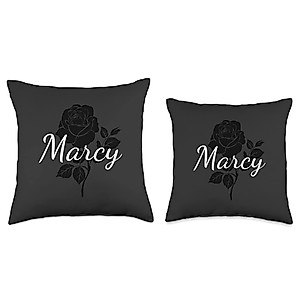 Custom Marcy Gifts & Designs for Girls Marcy-Custom Black Rose Gray Floral Personalized Throw Pillow, 18x18, Multicolor