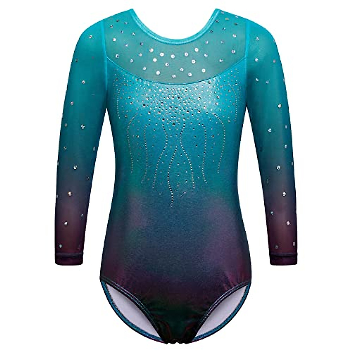 BAOHULU Gymnastics Leotard for Girls Shiny Practice Dancewear B285_Aqua_10A