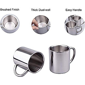 IMEEA Unbreakable Mugs for Kids Double Walled Camping Coffee Mugs 7.5oz/220ml Stainless Steel Mug with Handle, Set of 2
