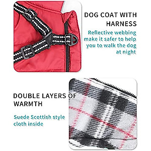 YUANNING Dog Winter Coat with Harness, Dog Reflective Jacket Pet Warm Zip Up Vest Windproof Waterproof Cold Weather Dog Coat Outdoor Winter Clothes for Smal Medium Dogs (S(12in))