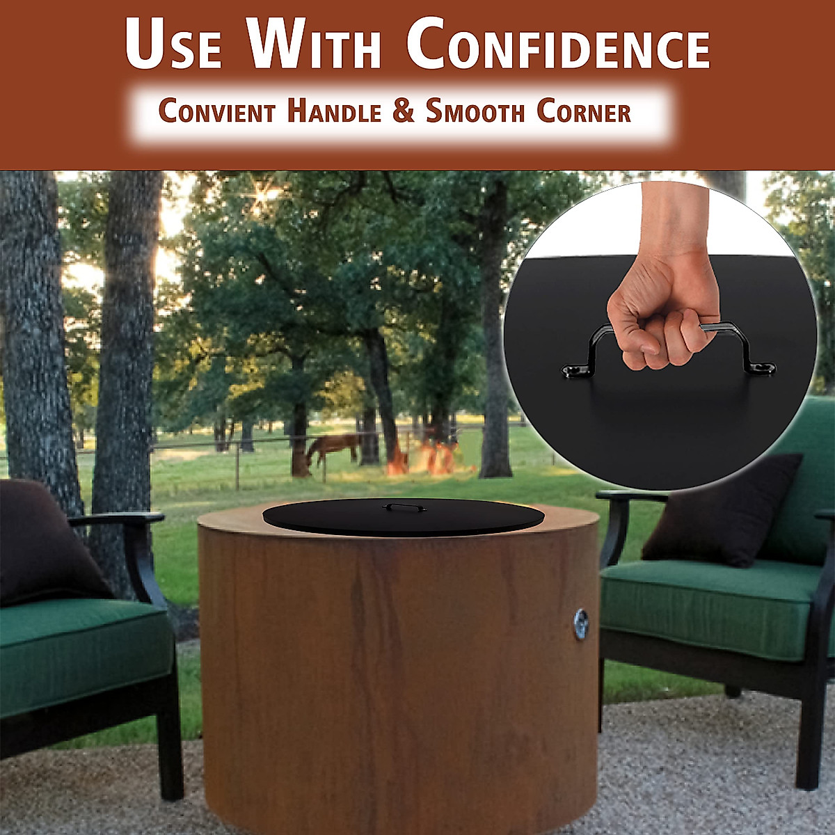 SIMOND STORE - Fire Pit Lid Round - Fire Pit Snuffer Lid 22 inch Diameter, Drop-in Burner Fire Pit Pan Lid- 1.5 mm Thickness- Grill Fire Ring Lid with Handle