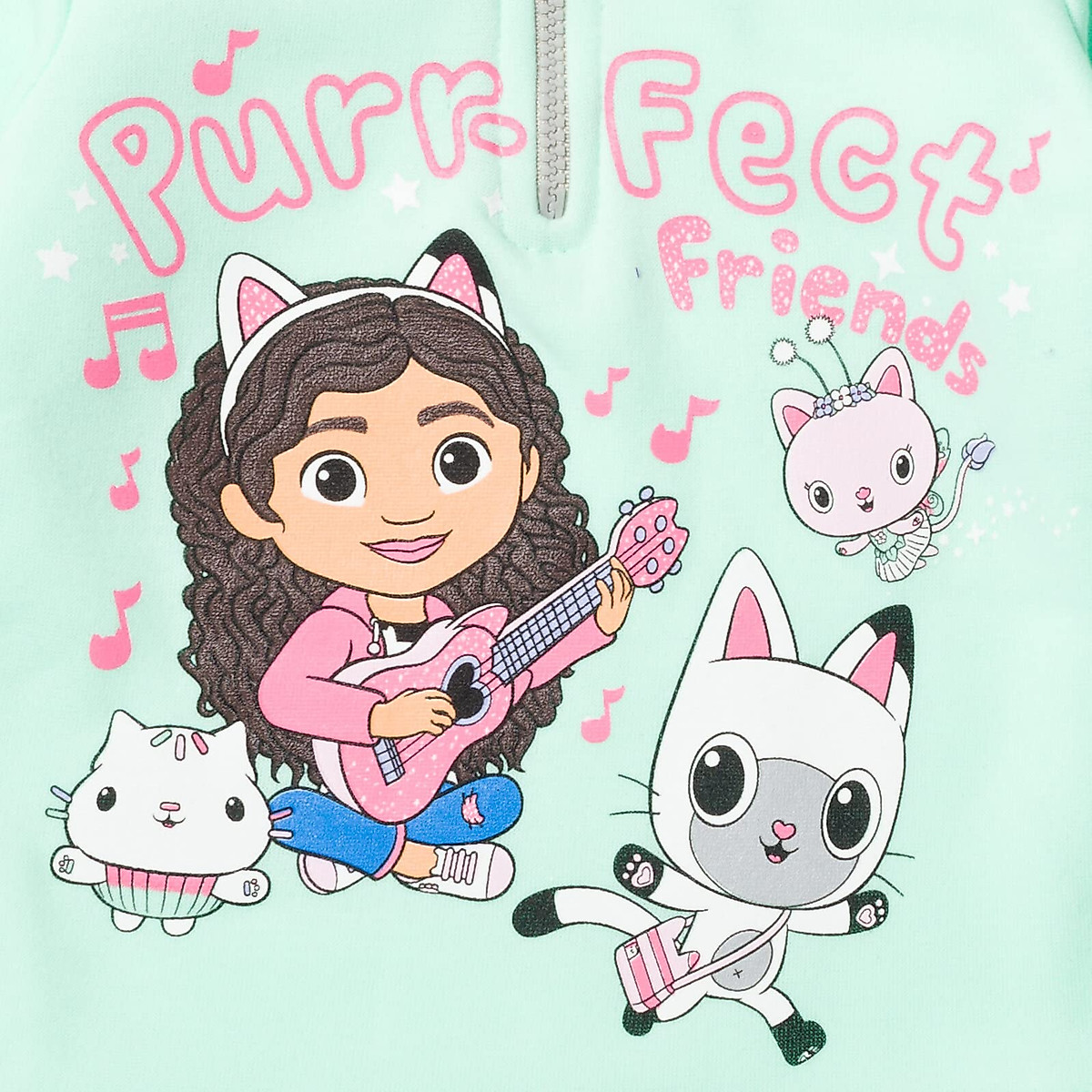 DREAMWORKS GABBY'S DOLLHOUSE Kitty Fairy Cakey Cat Gabby Pandy Paws Little Girls Fleece Half Zip Hoodie Green 6-6X