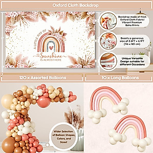 408 PC Boho Baby Shower Decorations for Girl - Backdrop, Balloon Arch Garland, Plates, Napkins, Straws, Sash, Cake Toppers, Guestbook, Confetti, Favor Stickers - Rainbow Baby Shower Decorations