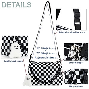 DOB SECHS Crossbody Purse Bag for Women Small Shoulder Hobo Bag Messenger Bag with Kawaii Pins and Pendent (Checkered - L)