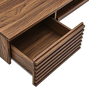 Modway Render 60" Mid-Century Modern Wall-Mount Office Desk in Walnut