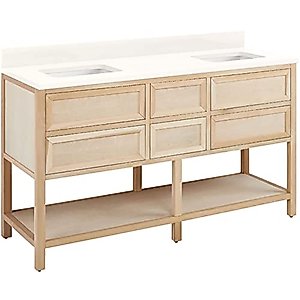 Signature Hardware 953748-60-RUMB-0 Robertson 60" Double Vanity Cabinet Set with Wood Cabinet, Vanity Top and Rectangular Undermount Sinks - No Faucet Holes