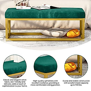 DKLGG Upholstered Ottoman Bench Velvet Shoe Entryway Bedroom Bench, Modern Foot Rest Stools Footstool with Metal Frame, for End of Bed Entry Way, Green