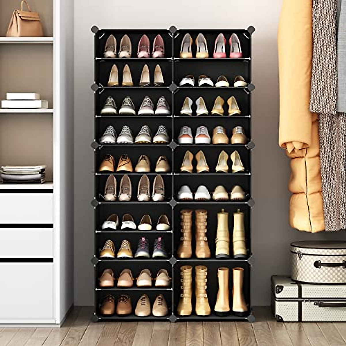 MAGINELS Shoe Rack, 40 Pair Shoe Organizer Cubby, 10 Tier Shoe Storage Cabinet, Plastic Shoe Shelf for Closet, Entryway, Garage, Hallway, Bedroom, Black
