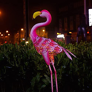 Glintoper Solar Flamingo Outdoor Garden Statues, Pink Flamingo Metal Figurine Lights, Solar Powered Decorative Birds Yard Sculptures Art for Landscape Patio Yard Walkway Pathway Lawn