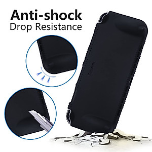 Teyomi Silicone Case for Nintendo Switch OLED with 2 Game Cards Slots, [Kids Friendly] Shockproof Protective Cover with Tempered Glass Screen Protector, Ergonomic Grip Case for Switch OLED, Black