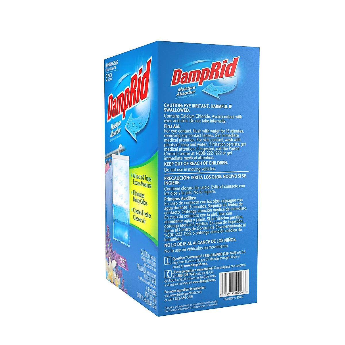 DampRid Lavender Vanilla Hanging Bag Moisture Absorber for Closets - Odor Eliminator - 3 pack (16oz. ea.); Traps Excess Moisture for Fresher, Cleaner Air