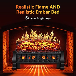 R.W.FLAME Electric Fireplace Log Set Heater 21IN, Remote Control, Flame Brightness Adjustable,Realistic Ember Bed
