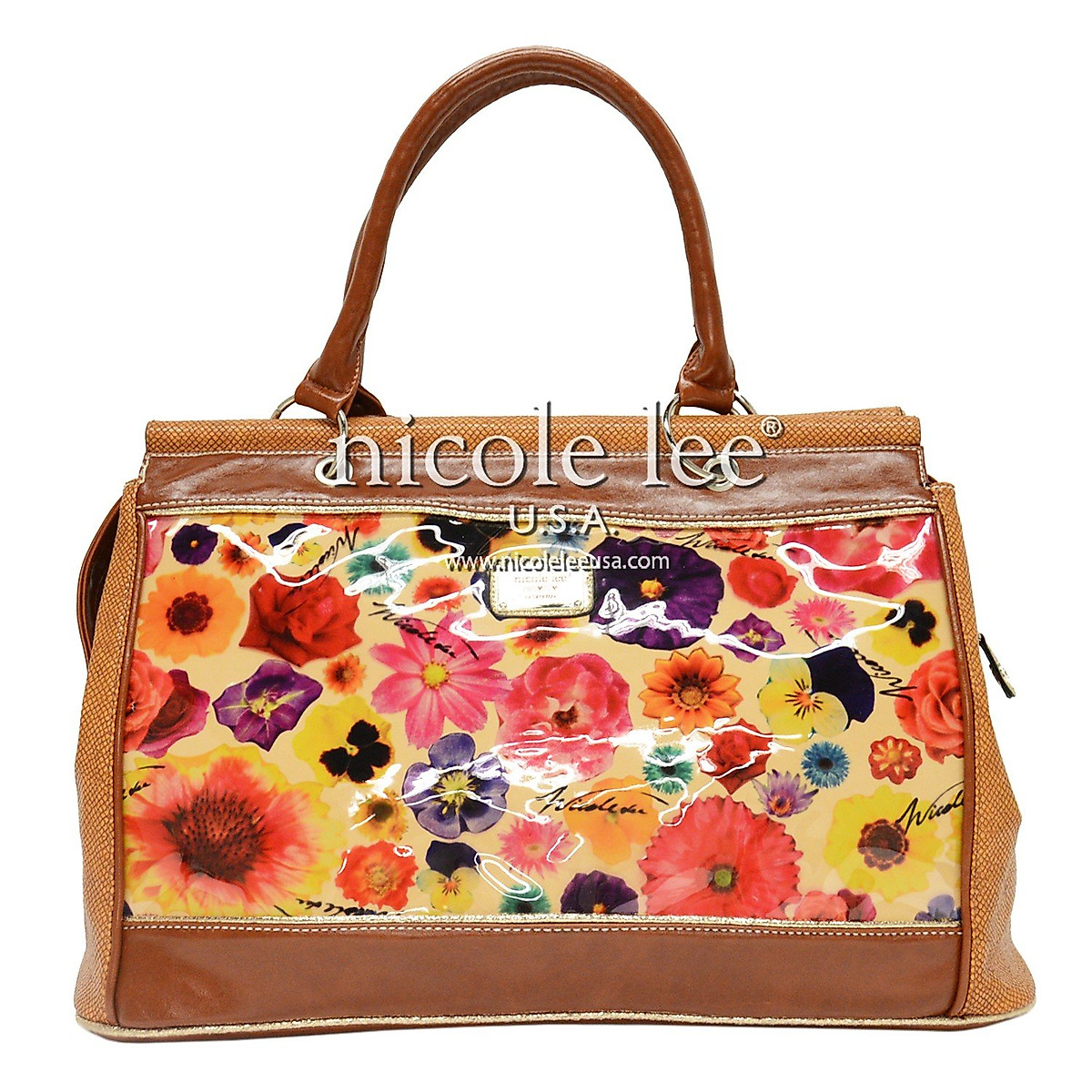 Nicole Lee Cate Metallic Garden Overnight Boston Bag, Brown, One Size