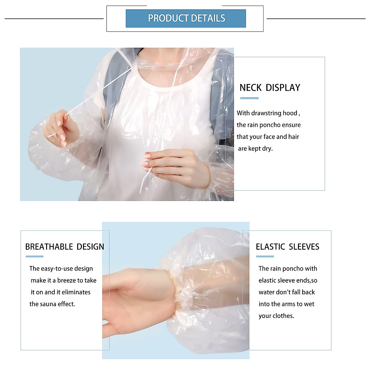 SWOGAA Disposable Rain Ponchos for Adults (6 Pack) - 50% Extra Thicker Men or Women Emergency Ponchos with Hood