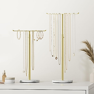 Josmimic Jewelry Organizer Marble Necklace Stand: Small Necklace And Bracelet Holder Organizer for Women Gold