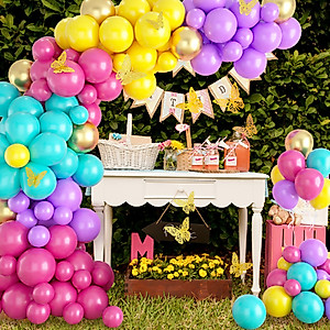 Magic Balloon Garland Arch Kit 103 Balloons Set Purple Blue Rose Red Yellow Gold Metallic Balloons 12Pcs Butterfly Stickers Decorations for Birthday Party Wedding Baby Shower Decor Supplies