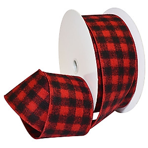 Morex Ribbon Red/Black Wired Flannel Ribbon, Buffalo Red Plaid, 2.5" x 100 Ft