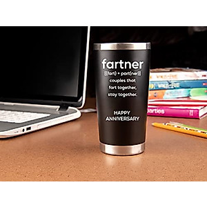 KLUBI Anniversary for Him Her – “Fartner” 20oz Stainless Steel Coffee Tumbler/Mug – Funny Gift Idea for Husband, Wife, Girlfriend, Boyfriend, Couples, Relationship