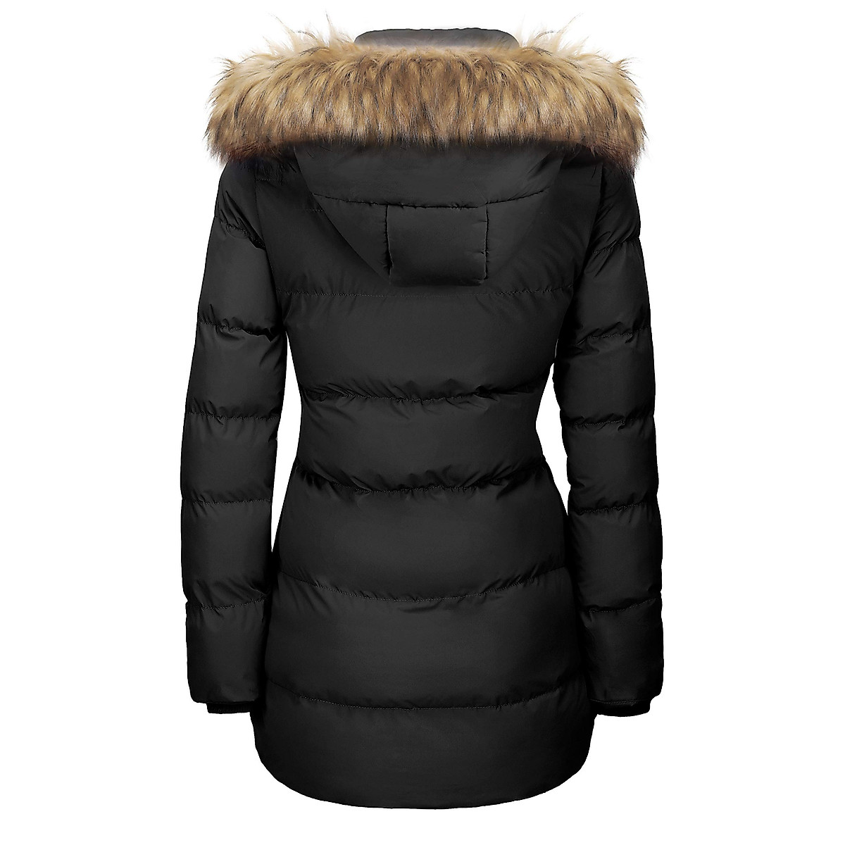 WenVen Women's Winter Thicken Puffer Coat with Fur Removable Hood (Black, 2XL)