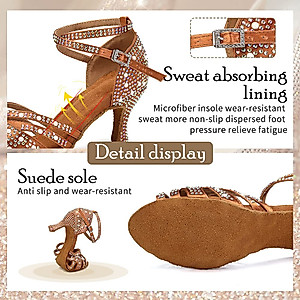 TINRYMX Latin Dance Shoes Women Rhinestones Tango Salsa Performance Ballroom Party Dance Shoes,YCL506-Bronze-7.5,US 8